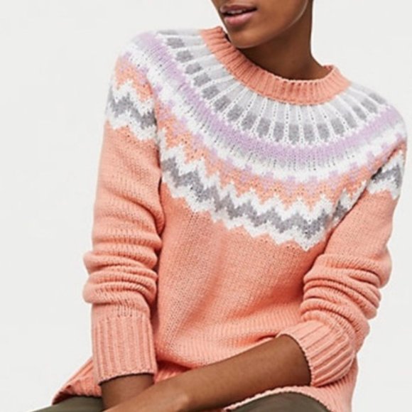 LOFT | Sweaters | Loft Peach Fair Isle Sweater Large | Poshmark